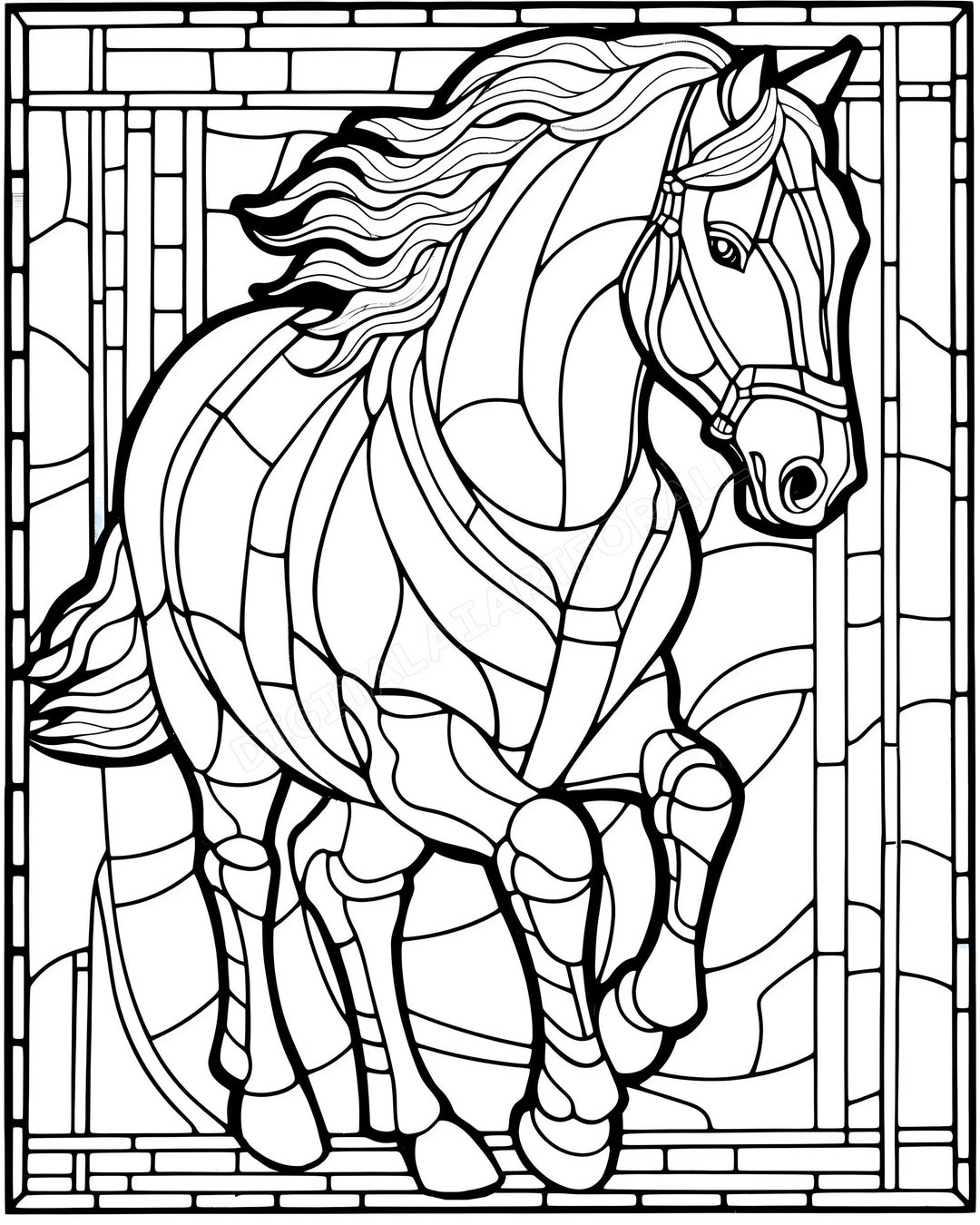 Stained Glass Horse Coloring Book Page | Instant Download Digital ...