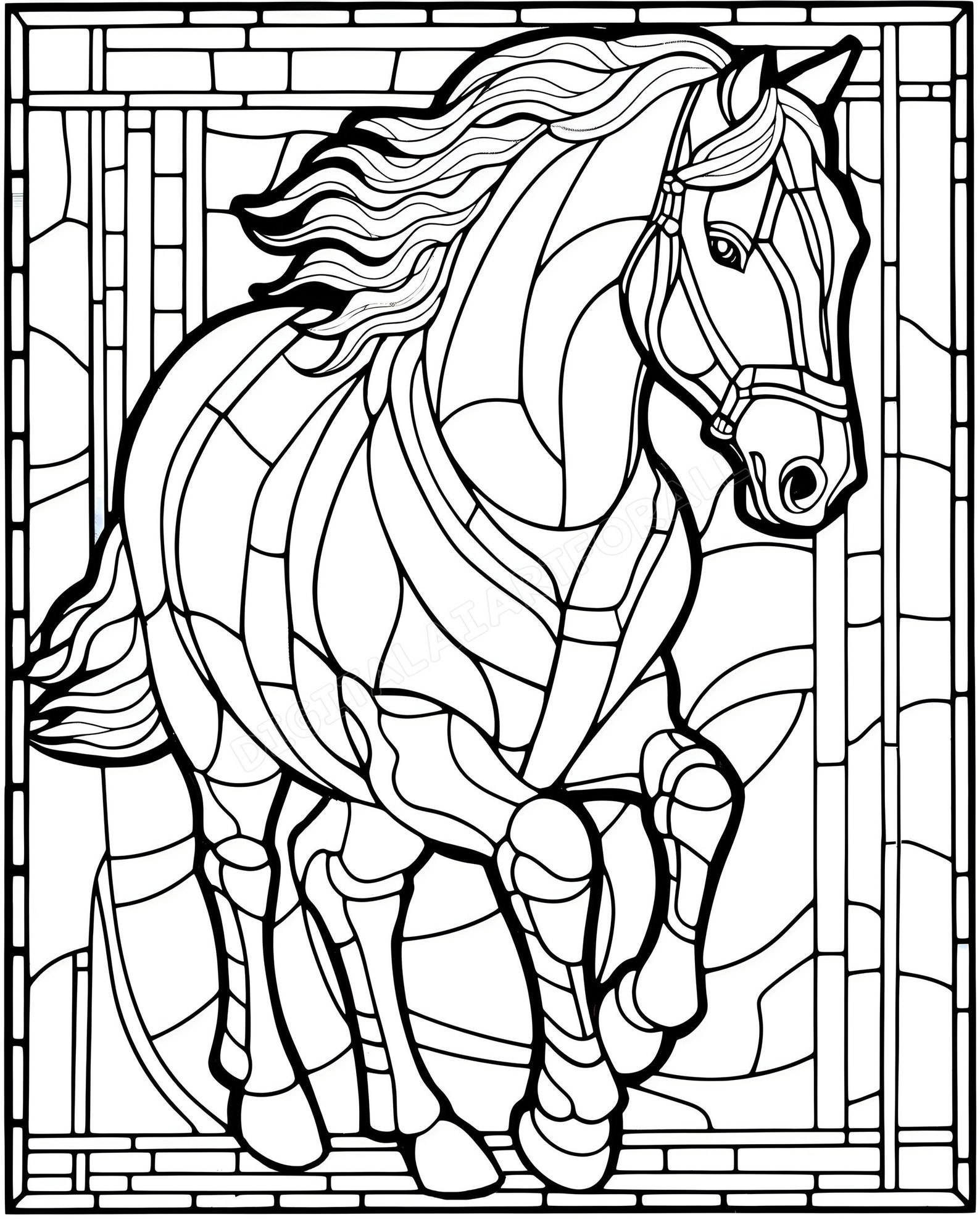Stained Glass Horse Coloring Book Page | Instant Download Digital ...
