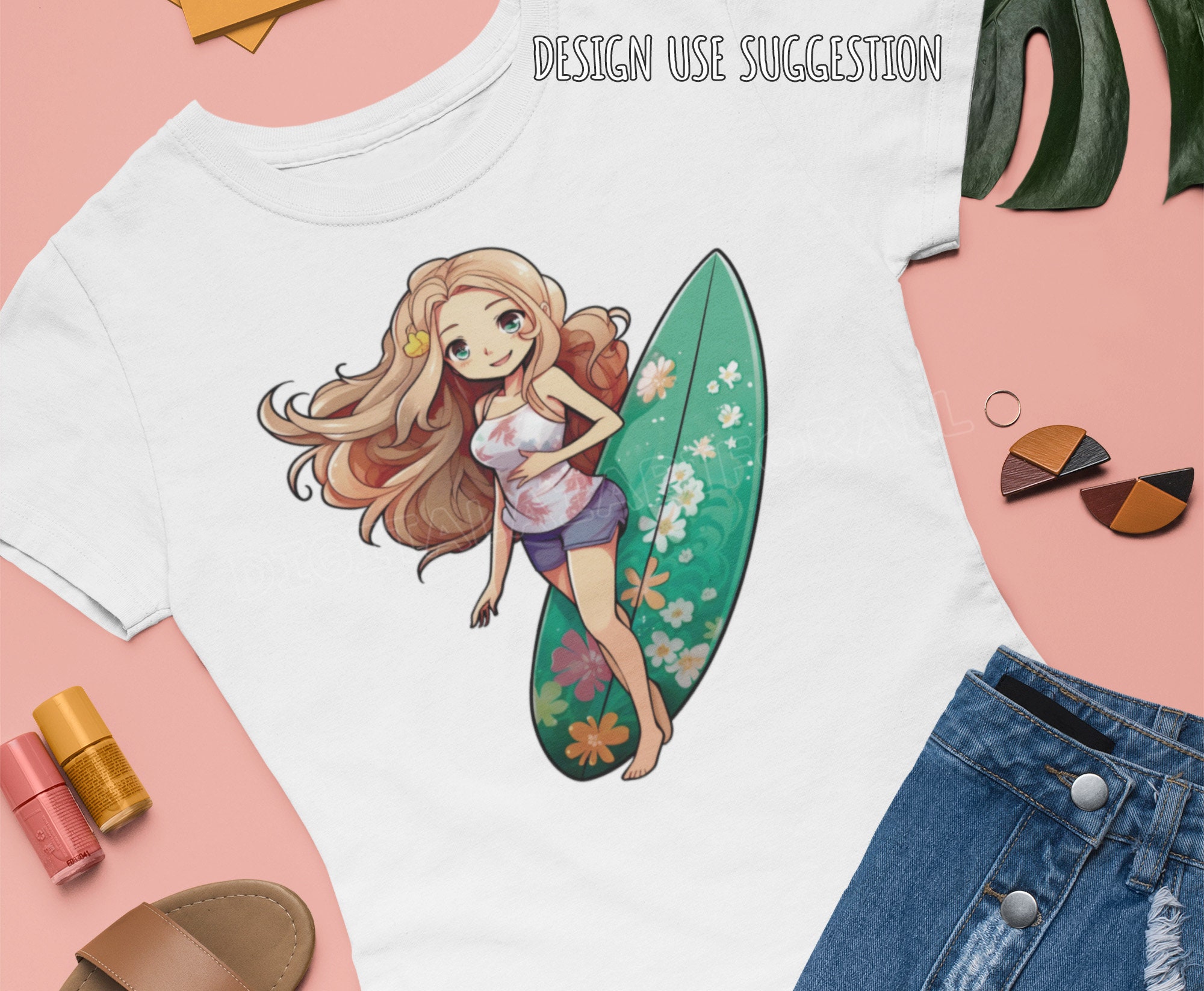 Anime/manga Surfer Girl Surf Art | Instant Download, Digital Graphics ...