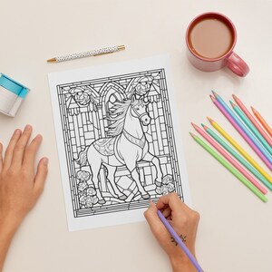 Stained Glass Horse Coloring Book Page | Instant Download Digital ...
