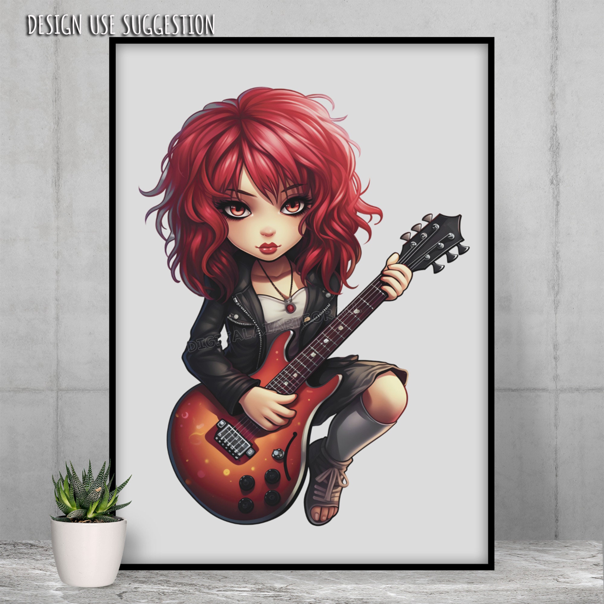 Punk Rock Chibi Goth Girl Rocker Art, Instant Download Digital Graphics ...