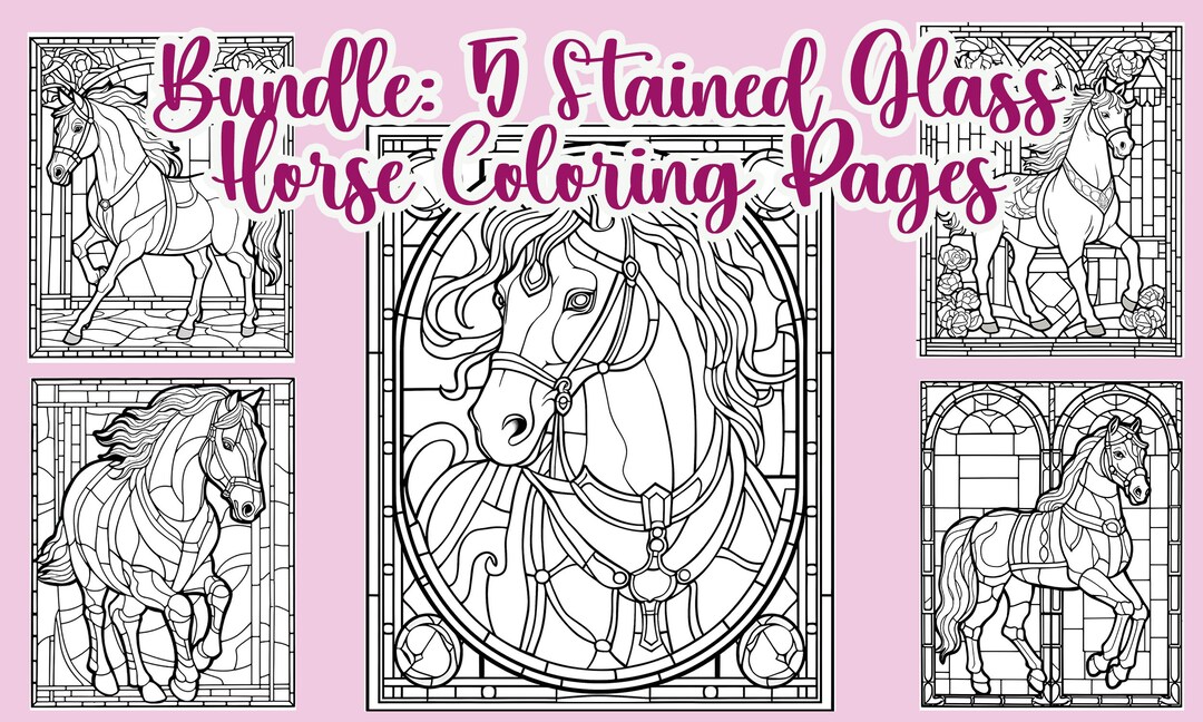 Bundle: 5 Stained Glass Horse Coloring Book Pages | Instant Download ...