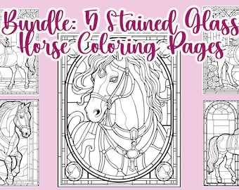 Stained Glass Horse Coloring Book Page Instant Download Digital ...
