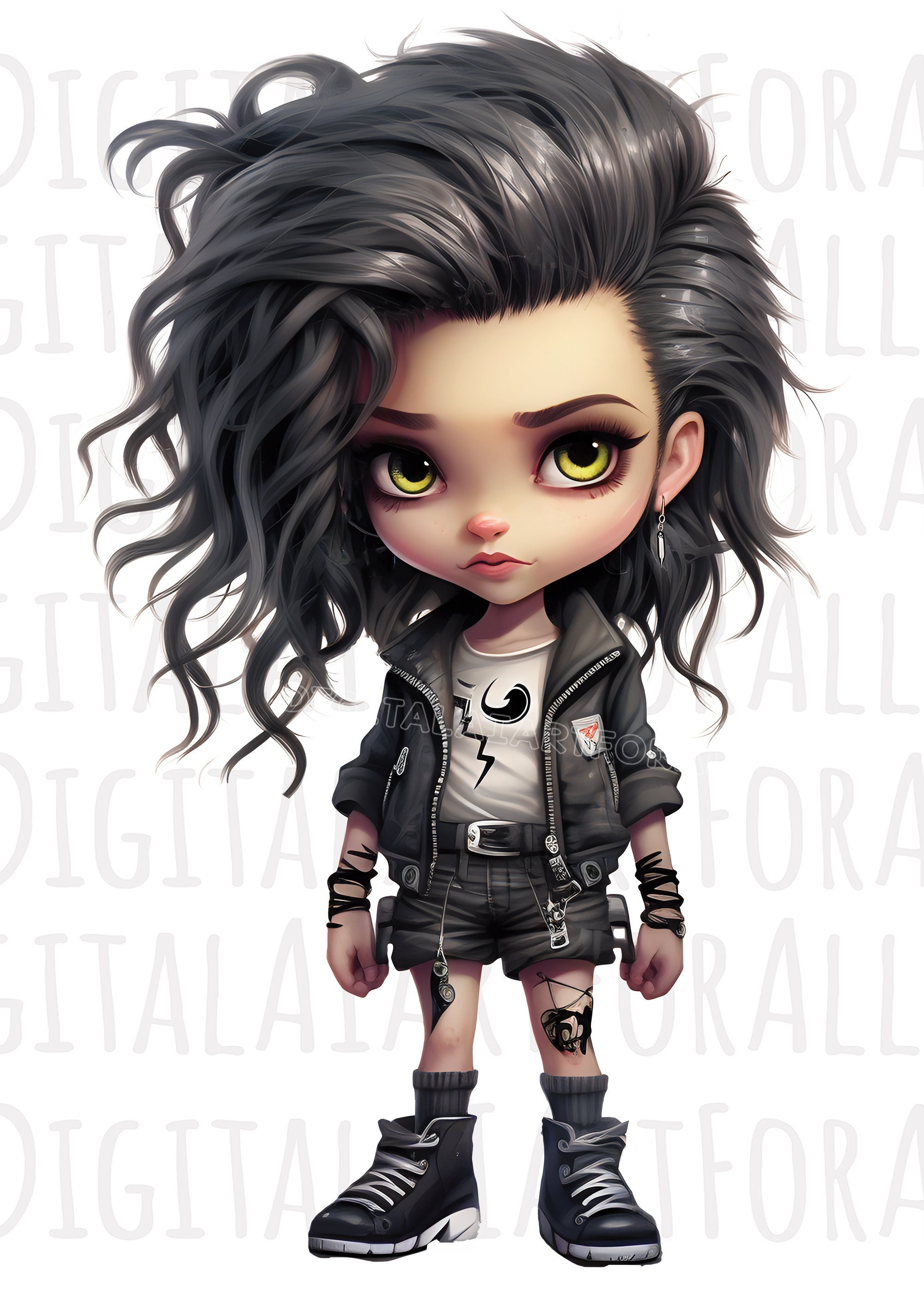 Chibi Punk Girl in Black Leather Instant Download Digital - Etsy