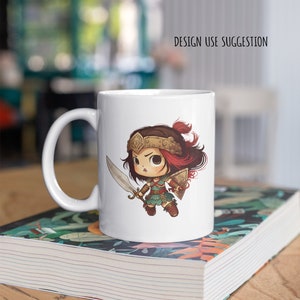 Fierce Chibi Girl Warrior | Instant Download Digital Graphics ...