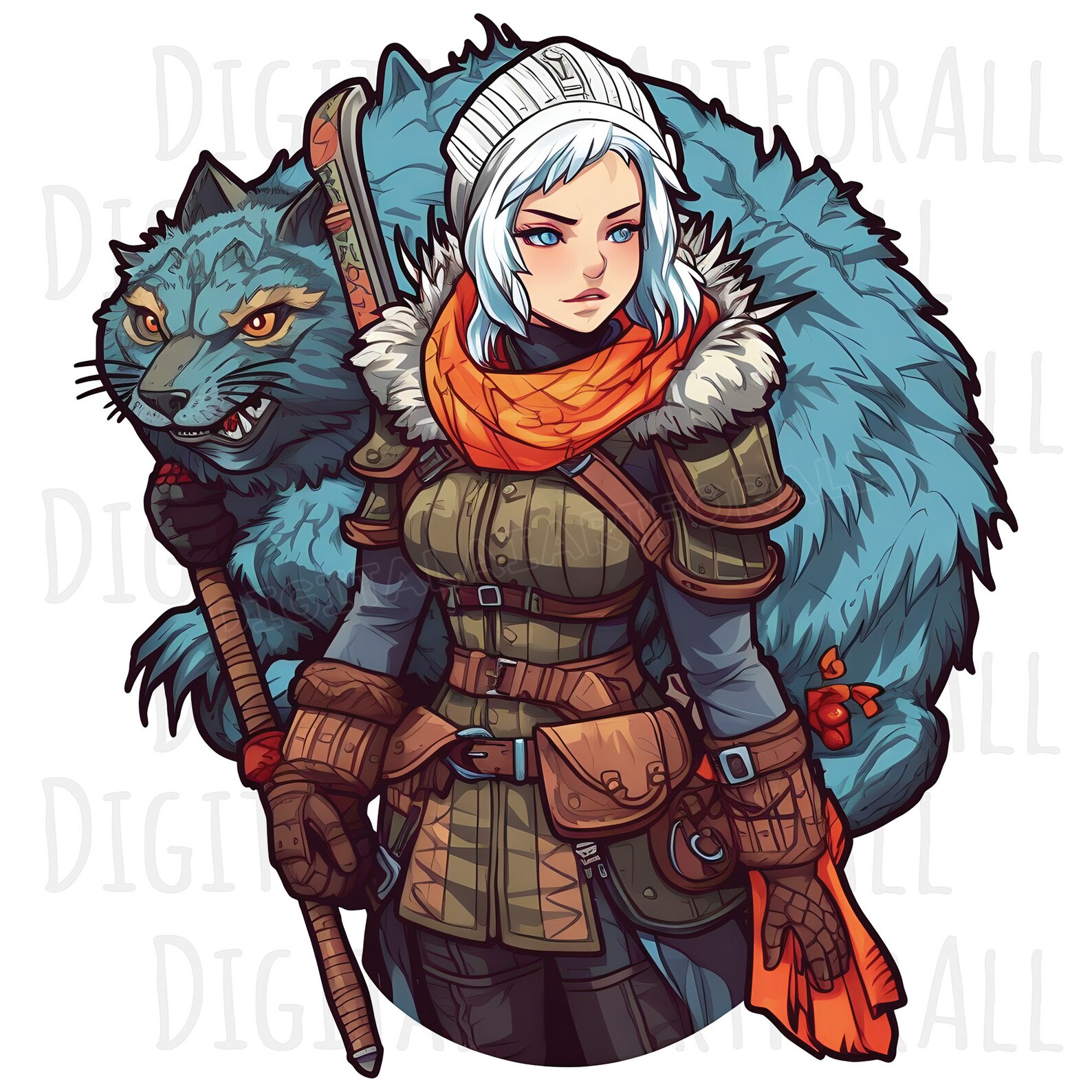 Clipart Female Monster Hunter Cartoon | Instant Download Digital ...