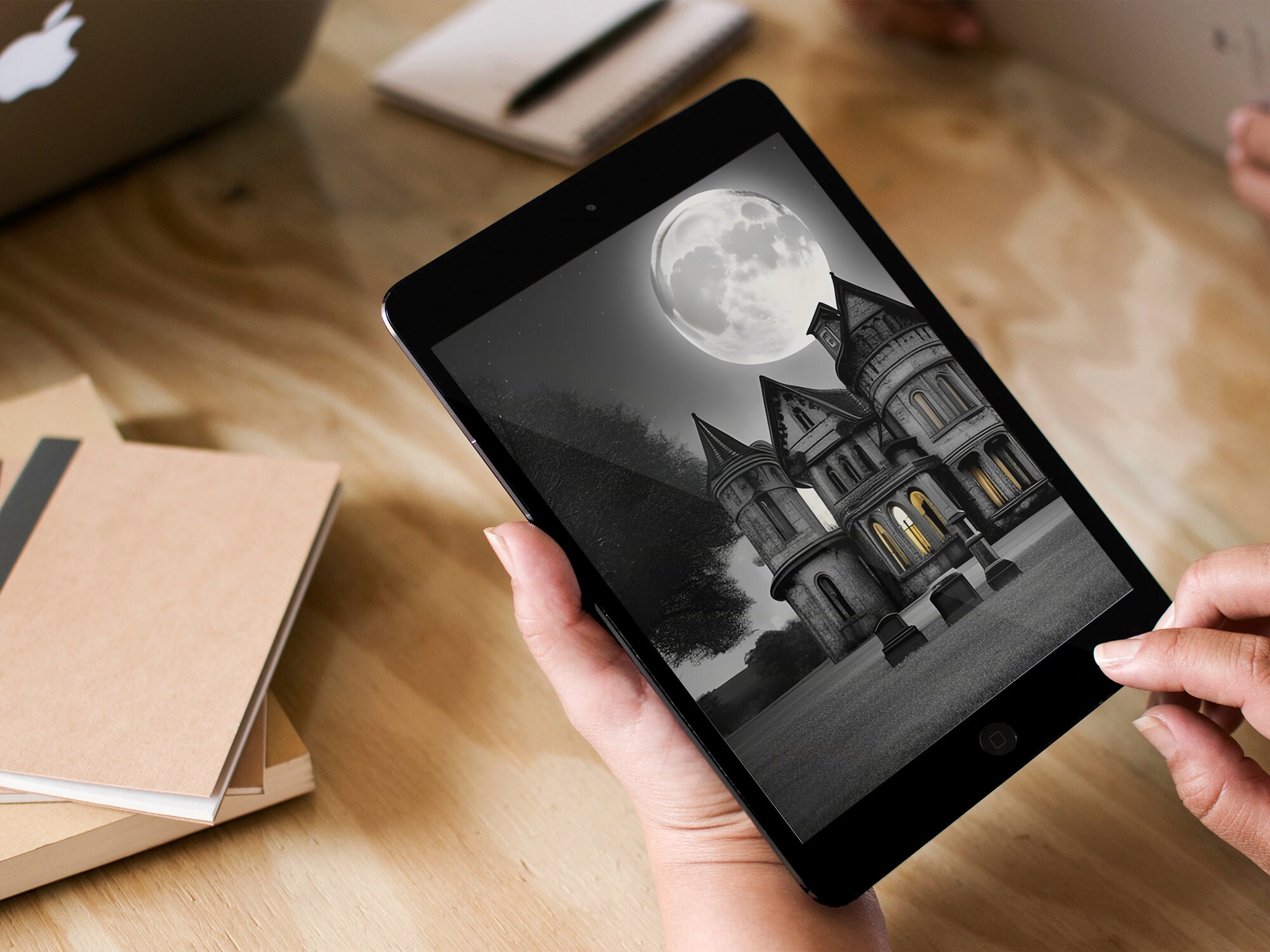 Gothic Moonlit Haunted House - Printable Poster, Instant Download ...