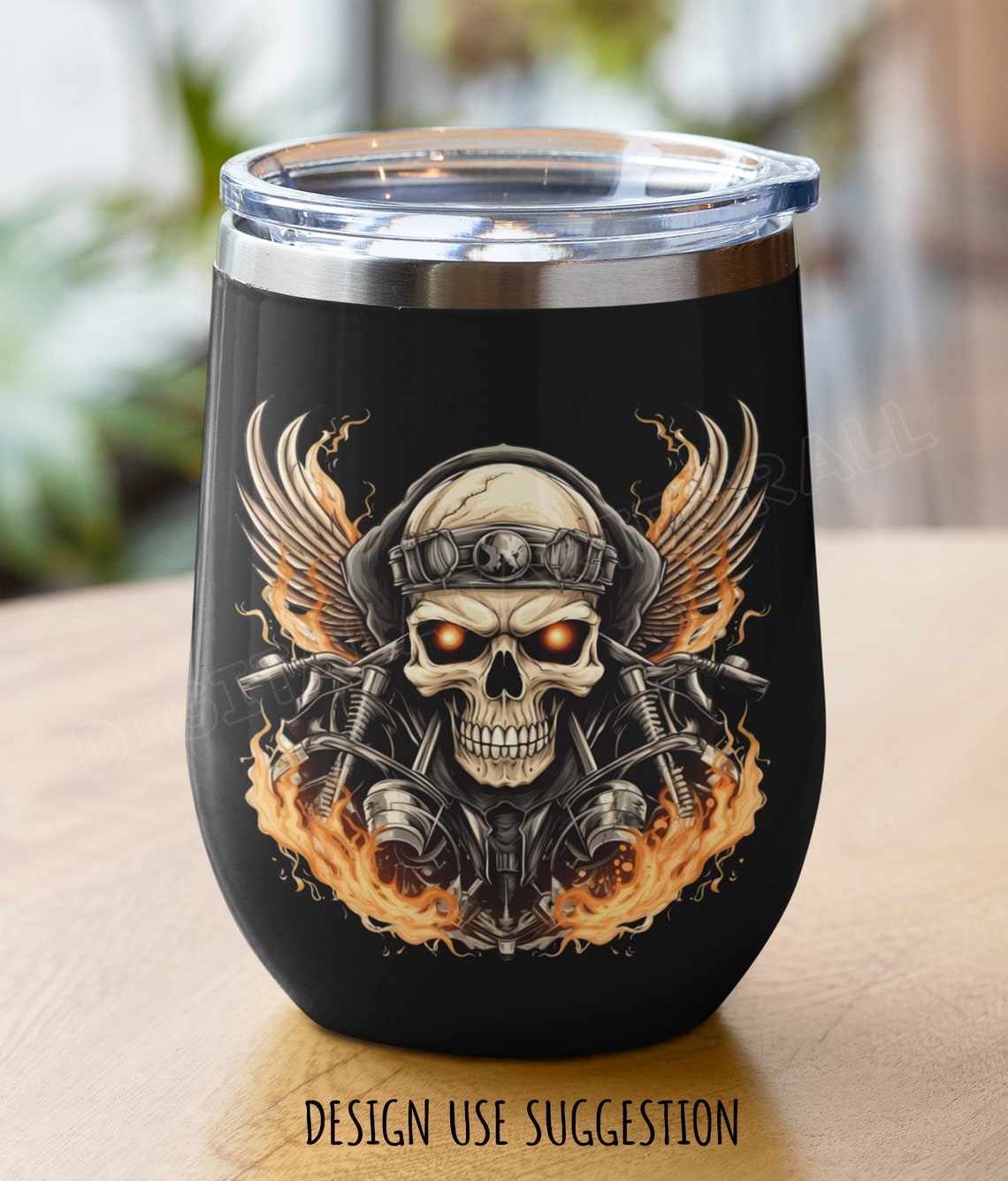 Outlaw Biker Skull, Flaming Wings, Instant Download, Digital Graphics ...