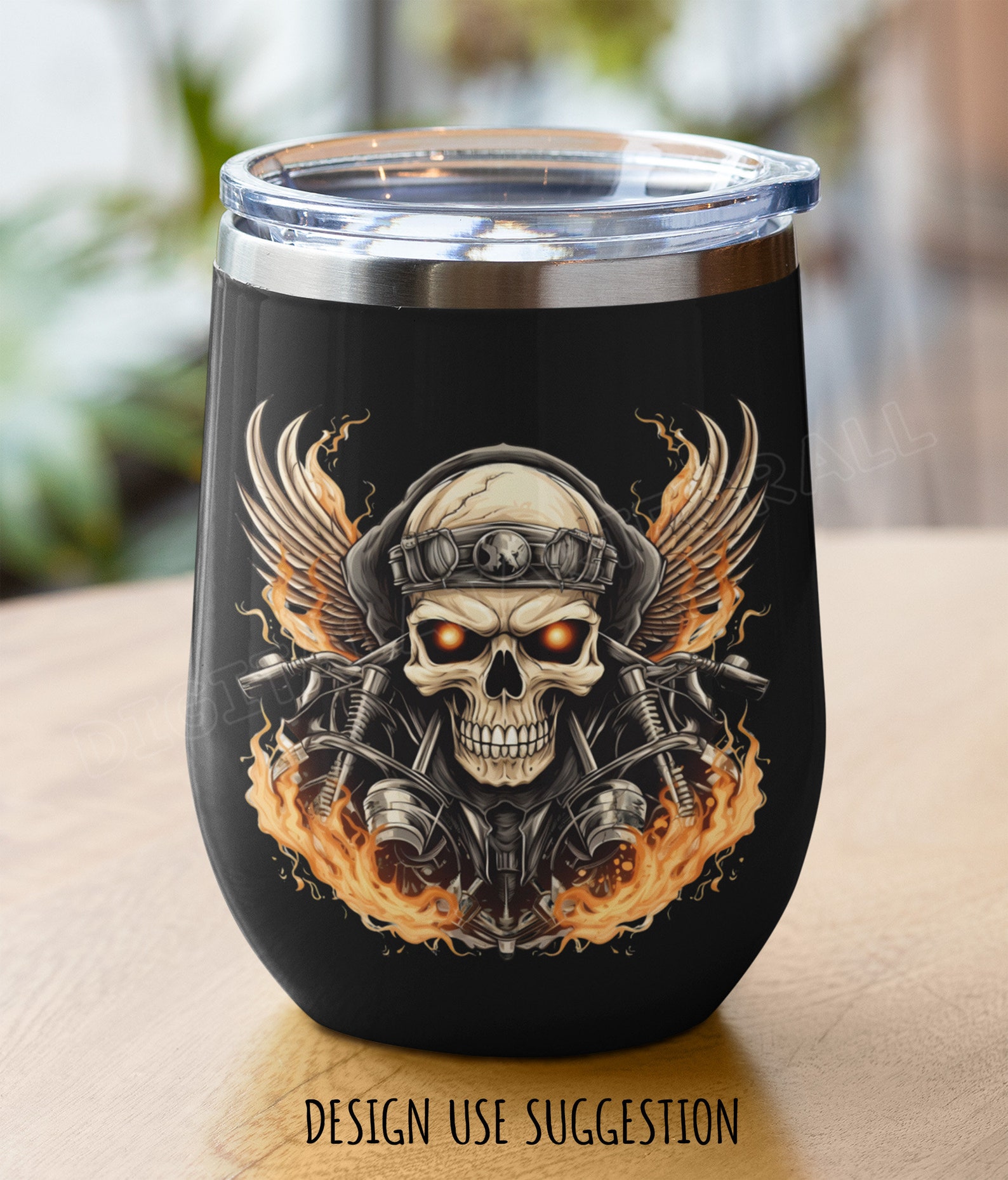 Outlaw Biker Skull, Flaming Wings, Instant Download, Digital Graphics ...