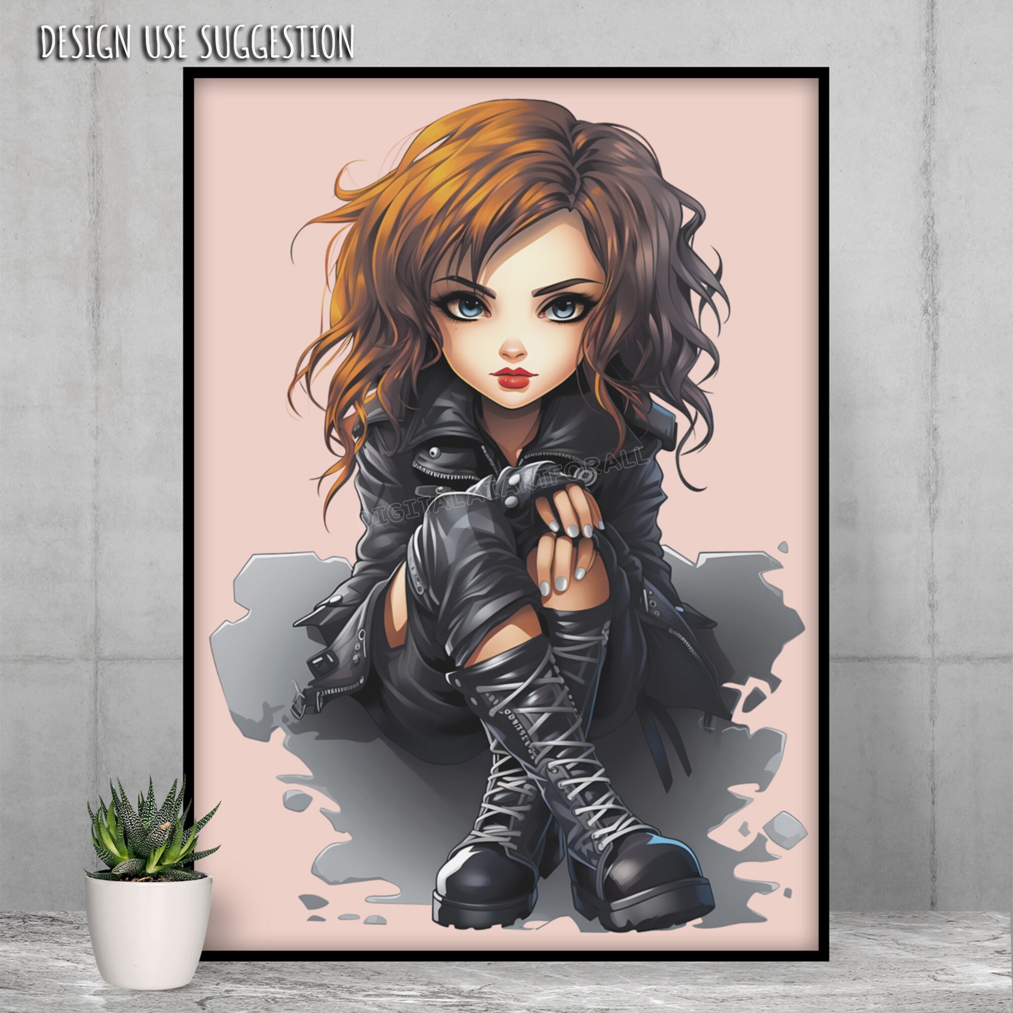 Punk Rock Chibi Goth Girl Art, Instant Download Digital Graphics ...