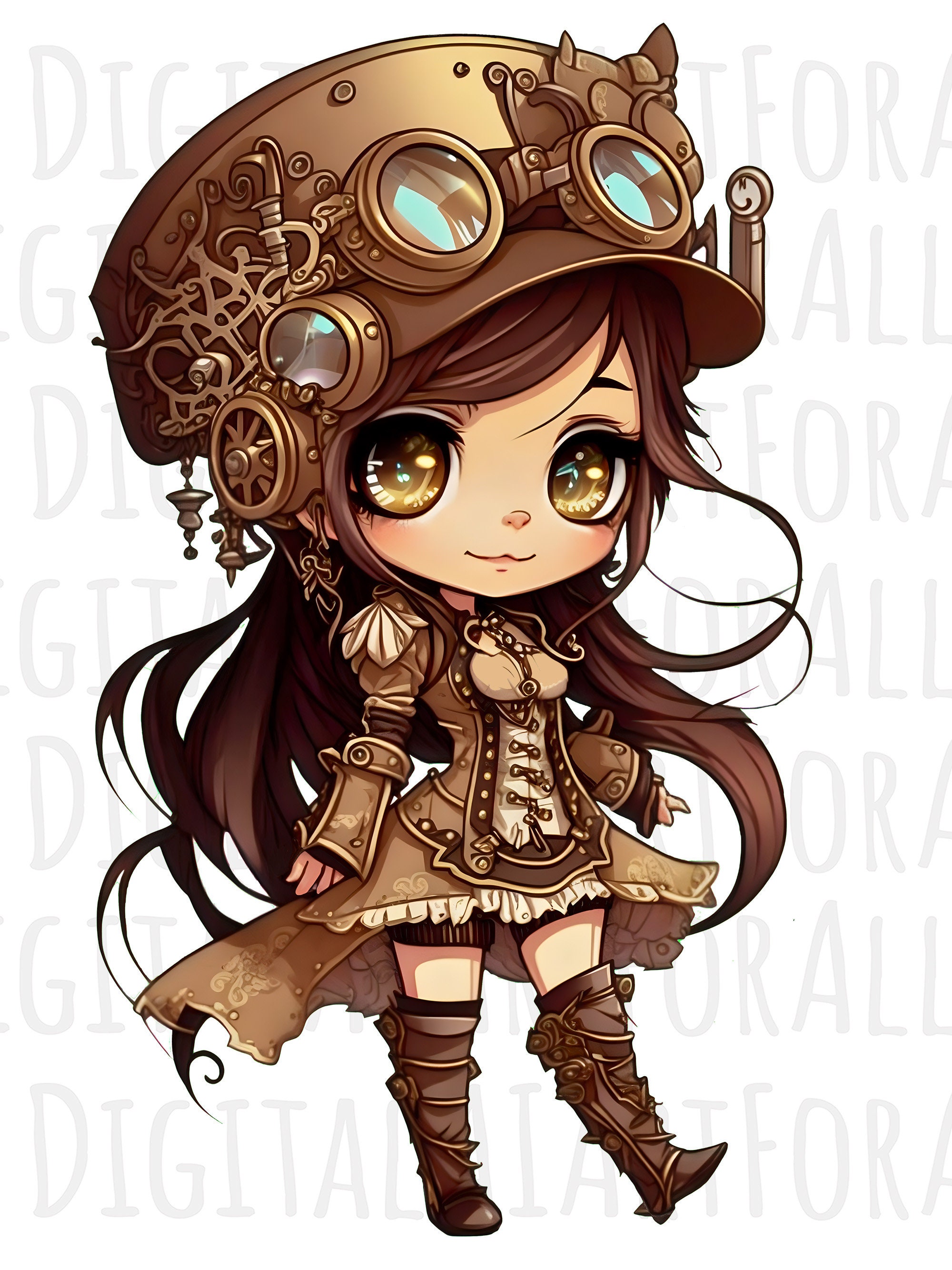 Chibi Girl Steampunk | Instant Download, Digital Graphics, Sublimation ...