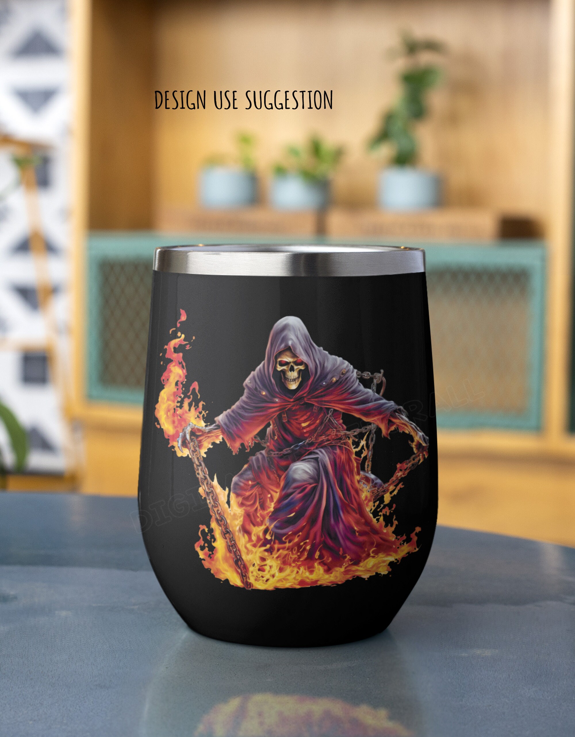 Grim Reaper Skull Chained In Flames Instant Download Digital Graphics