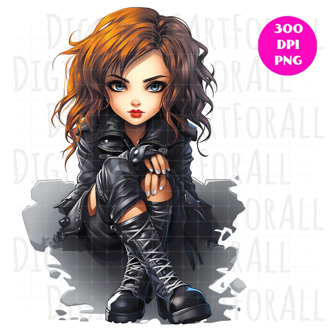 Punk Rock Chibi Goth Girl Art, Instant Download Digital Graphics ...