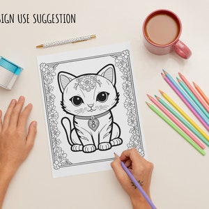 Chibi Cat Coloring Book Page/poster, Instant Download Digital Graphics ...