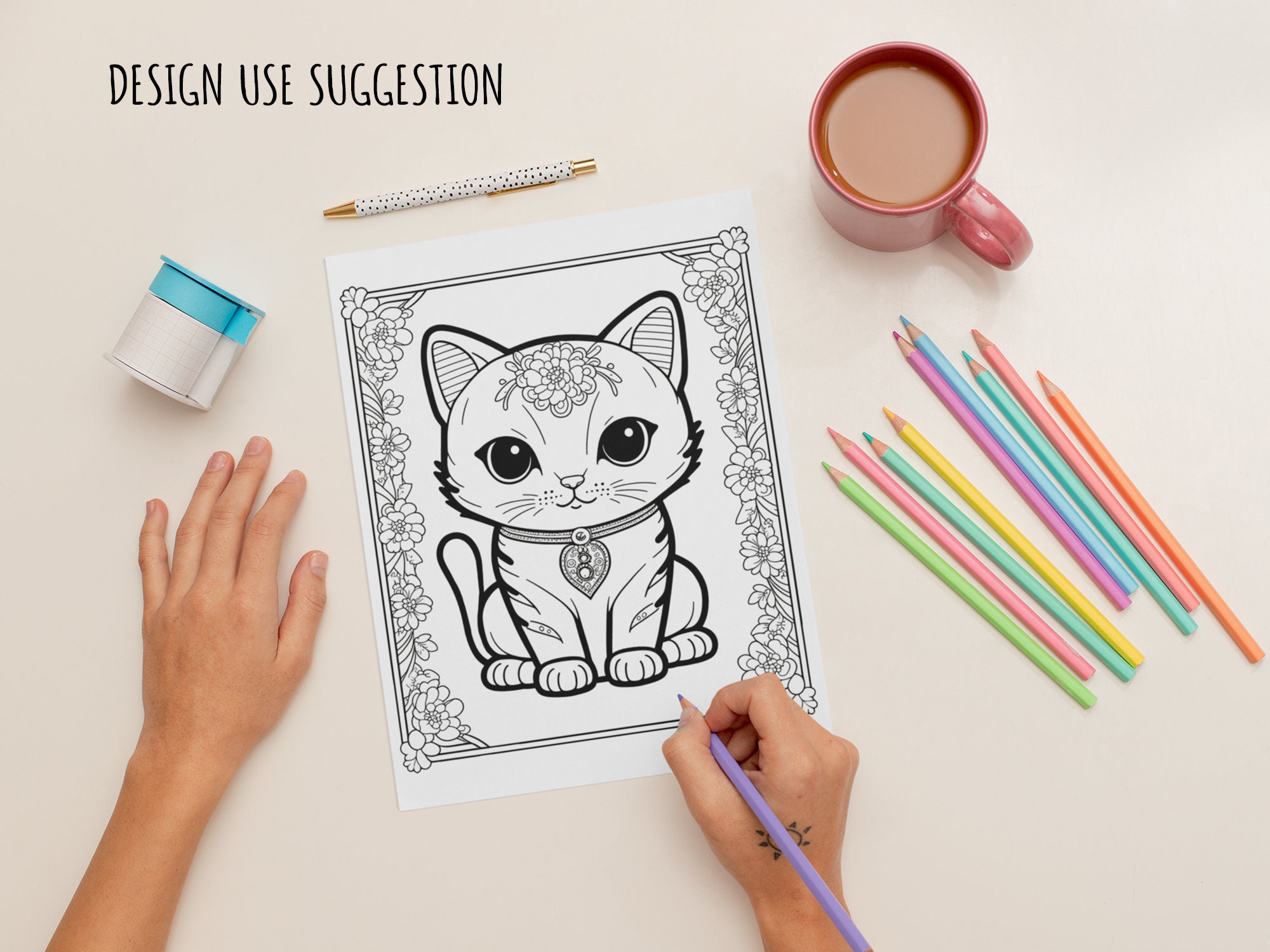 Chibi Cat Coloring Book Page/poster, Instant Download Digital Graphics ...