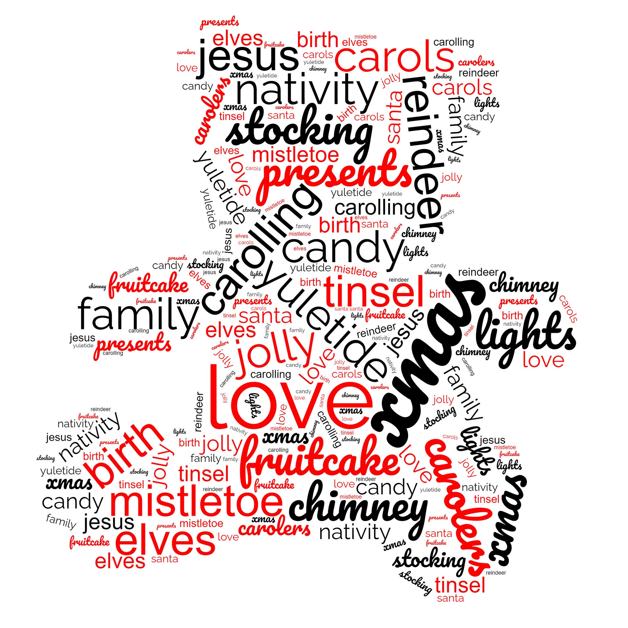 Christmas Teddy Bear Word Cloud (white) - Printable, Digital Artwork ...