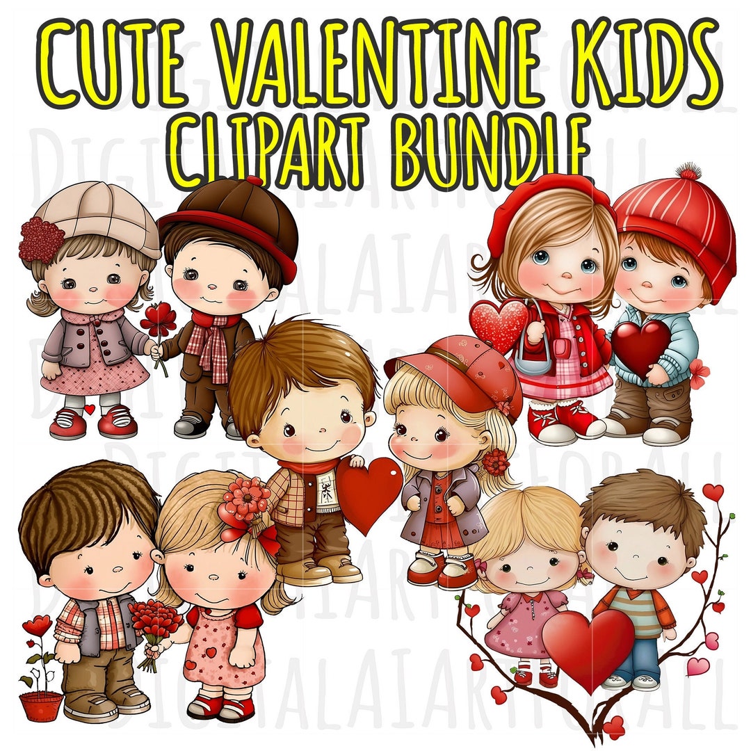 Bundle of 5 Cute Valentine's Day Kids Images, Love, Friendship, Instant ...
