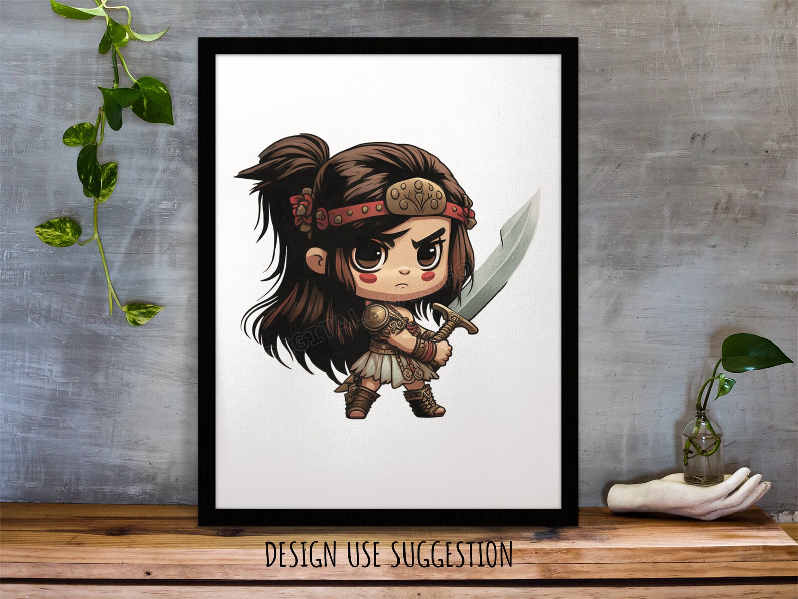 Fierce Chibi Girl Warrior | Instant Download Digital Graphics ...