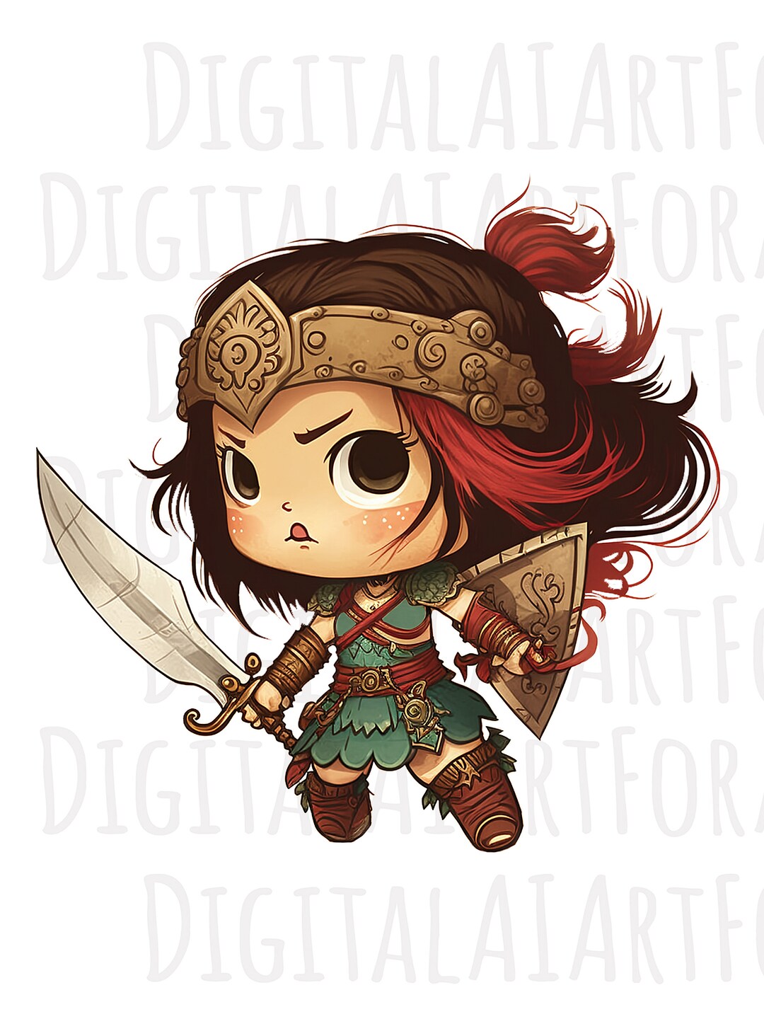 Fierce Chibi Girl Warrior | Instant Download Digital Graphics ...