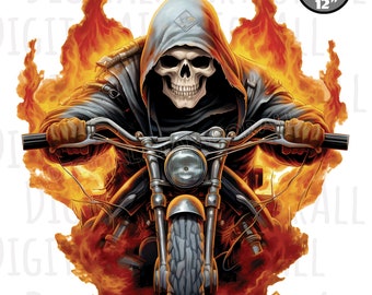 Outlaw Biker Skull, Flaming Wings, Instant Download, Digital Graphics ...