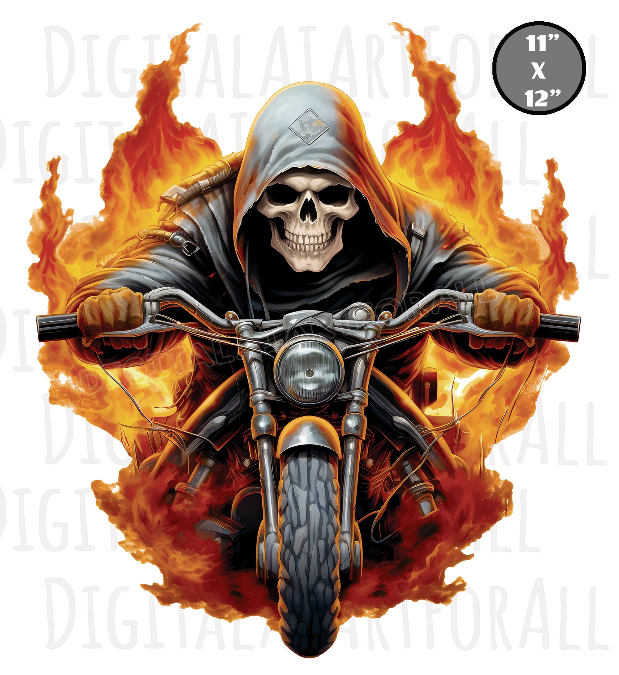 Flaming Motorcycle Grim Reaper Skull, Instant Download, Digital ...