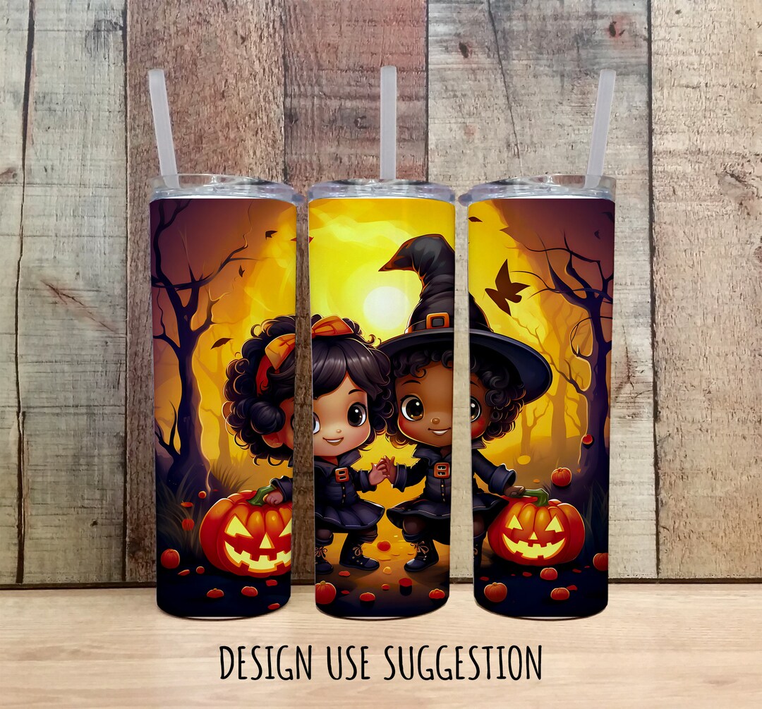 20oz Skinny Tumbler Wrap, Cute Chibi Witches and Pumpkins, Instant ...