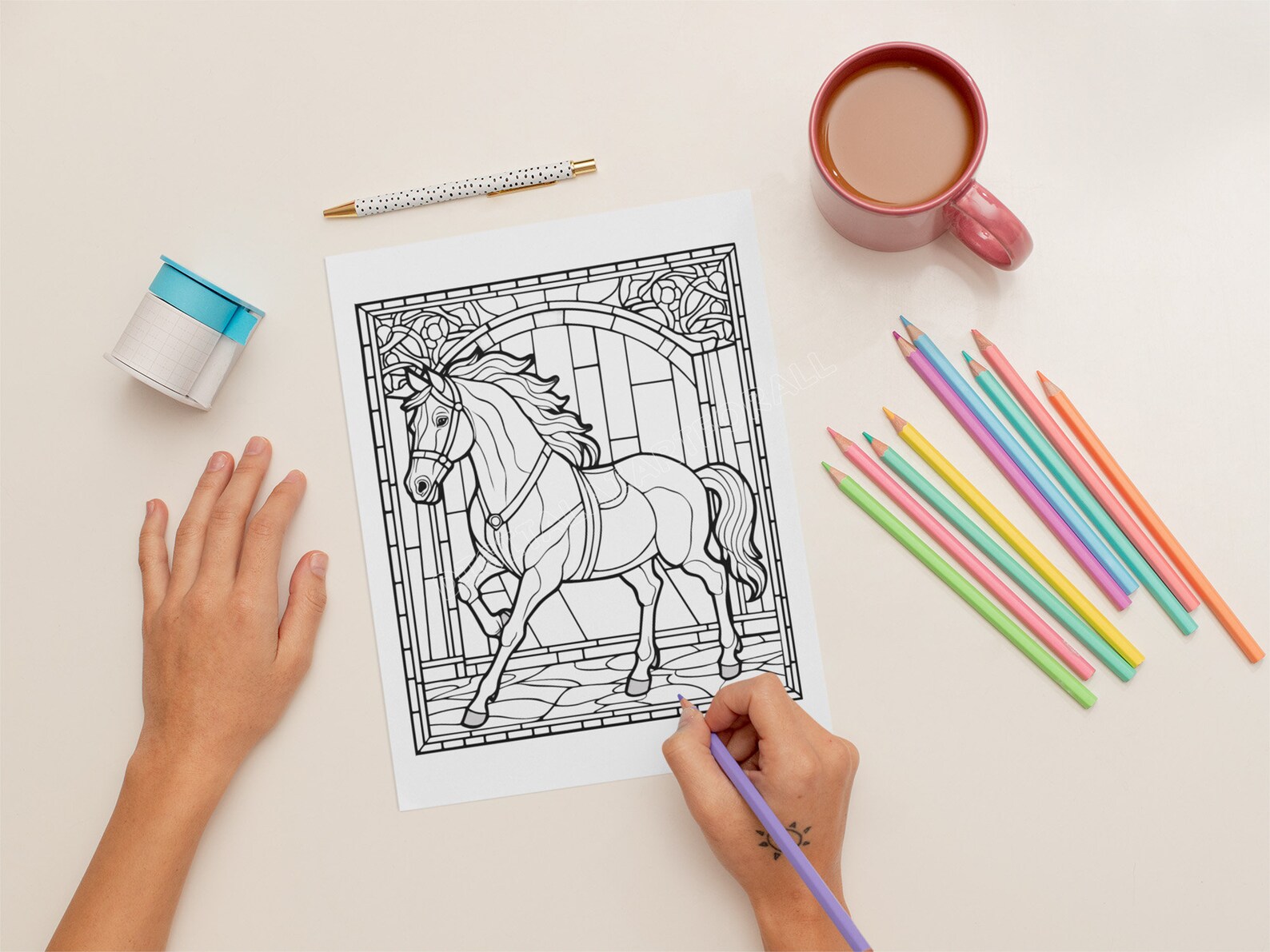 Stained Glass Horse Coloring Book Page | Instant Download Digital ...