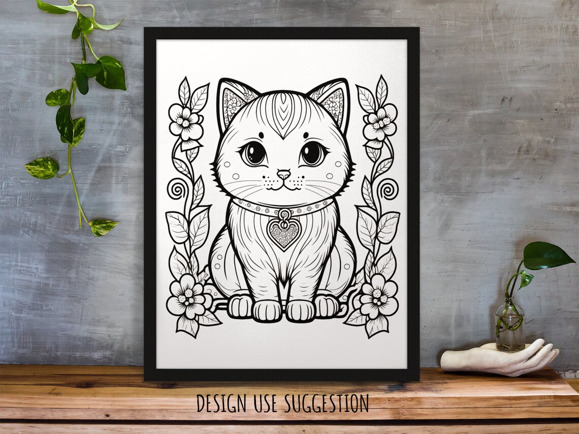 Chibi Cat Coloring Book Page/poster | Instant Download Digital Graphics ...