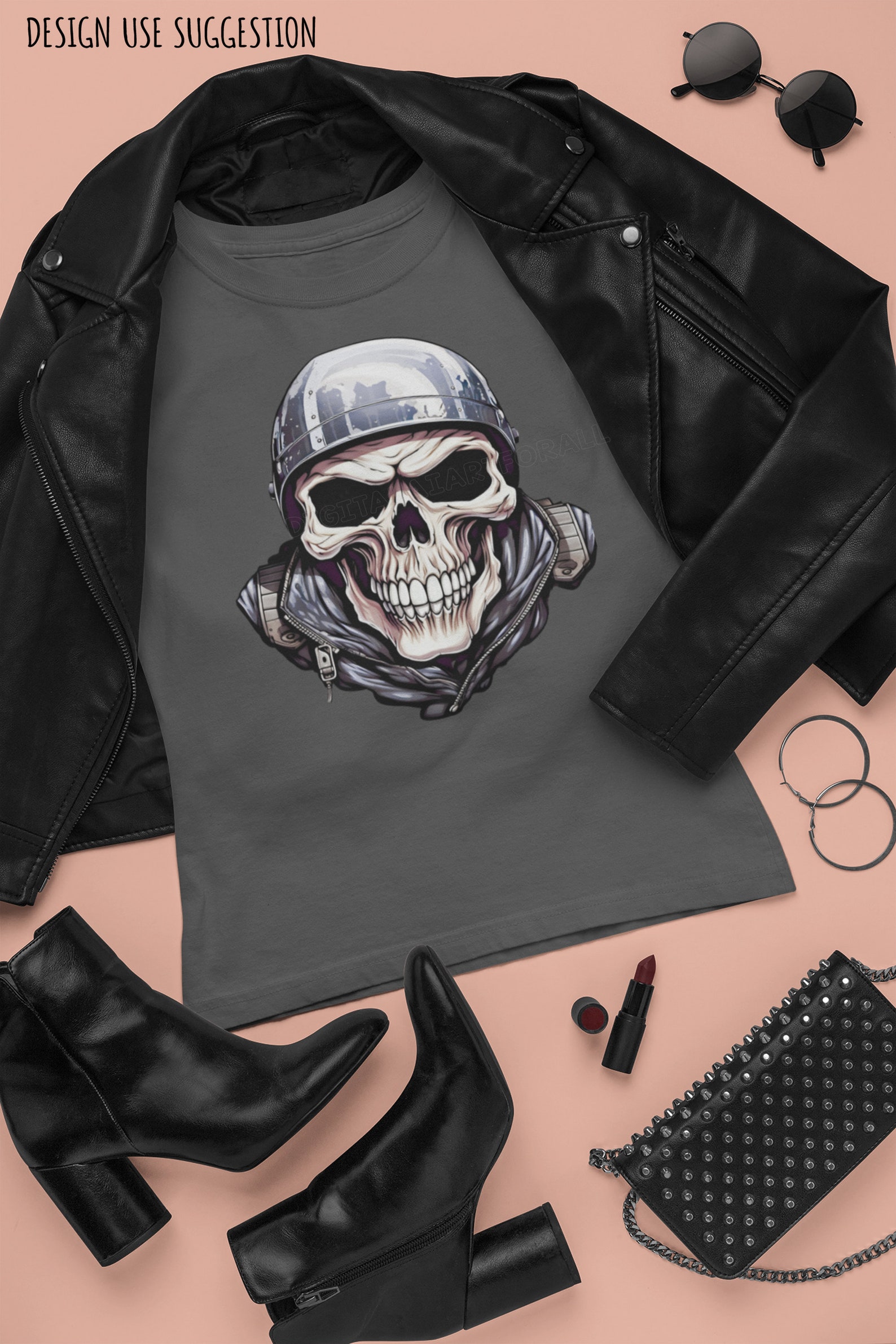 Biker Skull in Helmet and Leather, Instant Download, Digital Graphics ...