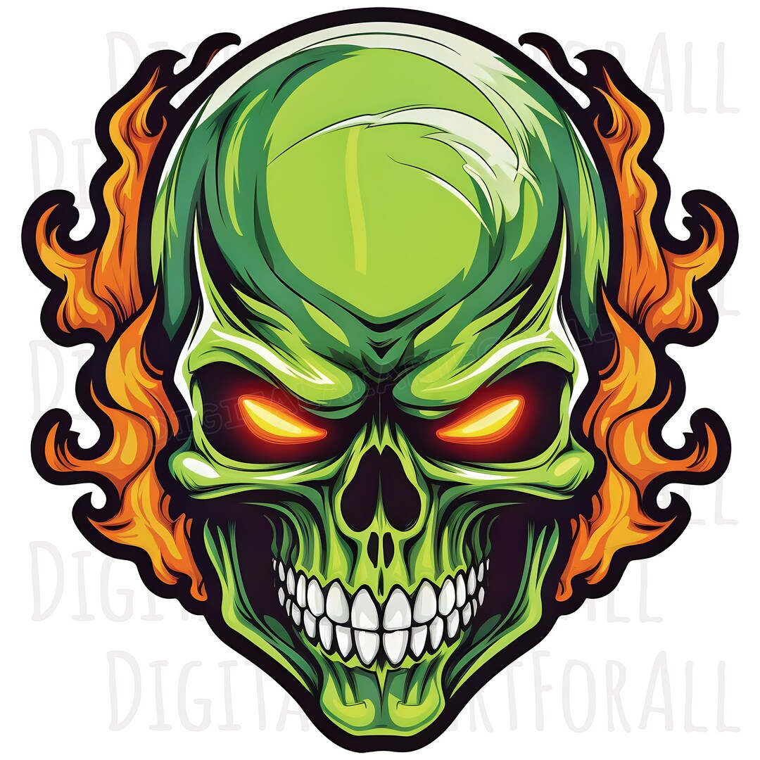 Radioactive Flaming Human Skull | Instant Download, Digital Graphics ...