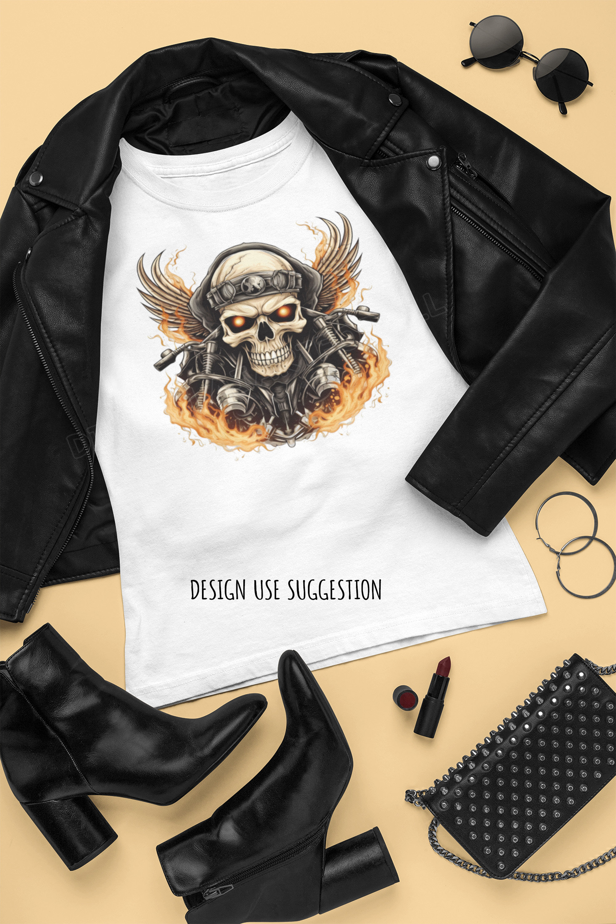 Outlaw Biker Skull, Flaming Wings, Instant Download, Digital Graphics ...
