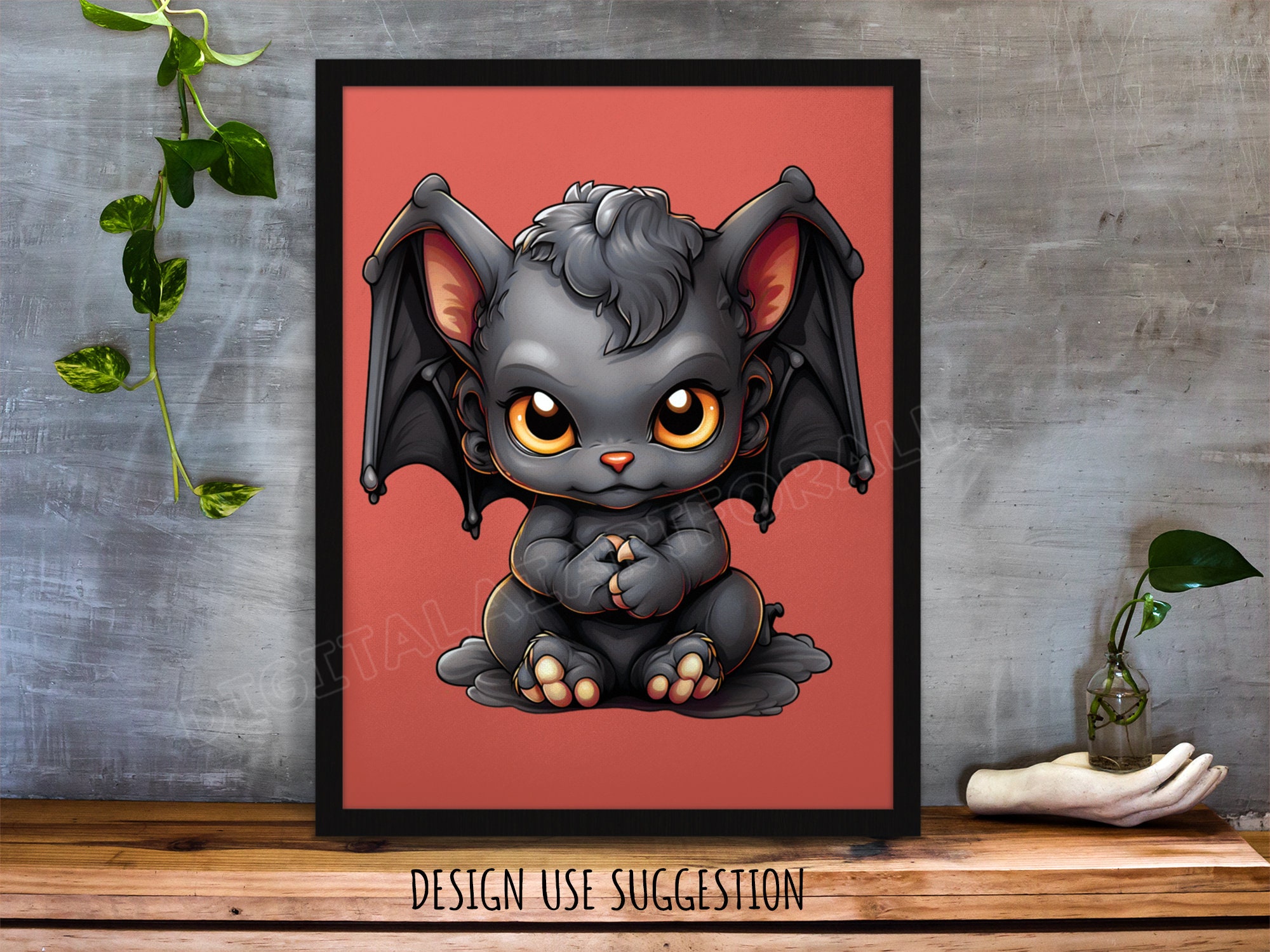 Winged Baby Cat Gargoyle | Instant Download, Digital Graphics, Dtg ...