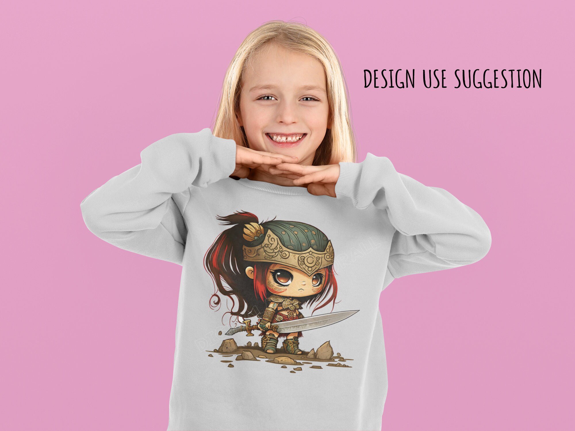 Fierce Chibi Girl Warrior | Instant Download Digital Graphics ...