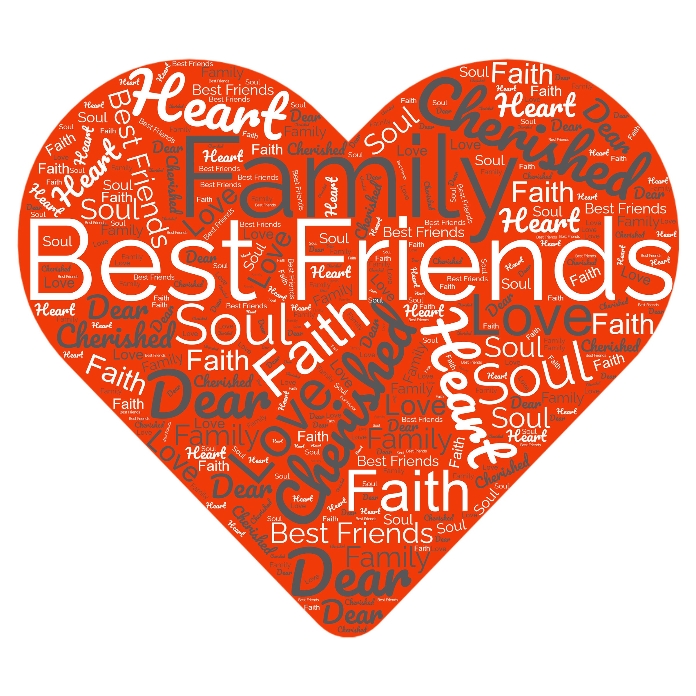 Red Heart Love Friendship Word Cloud Printable, Digital Artwork ...