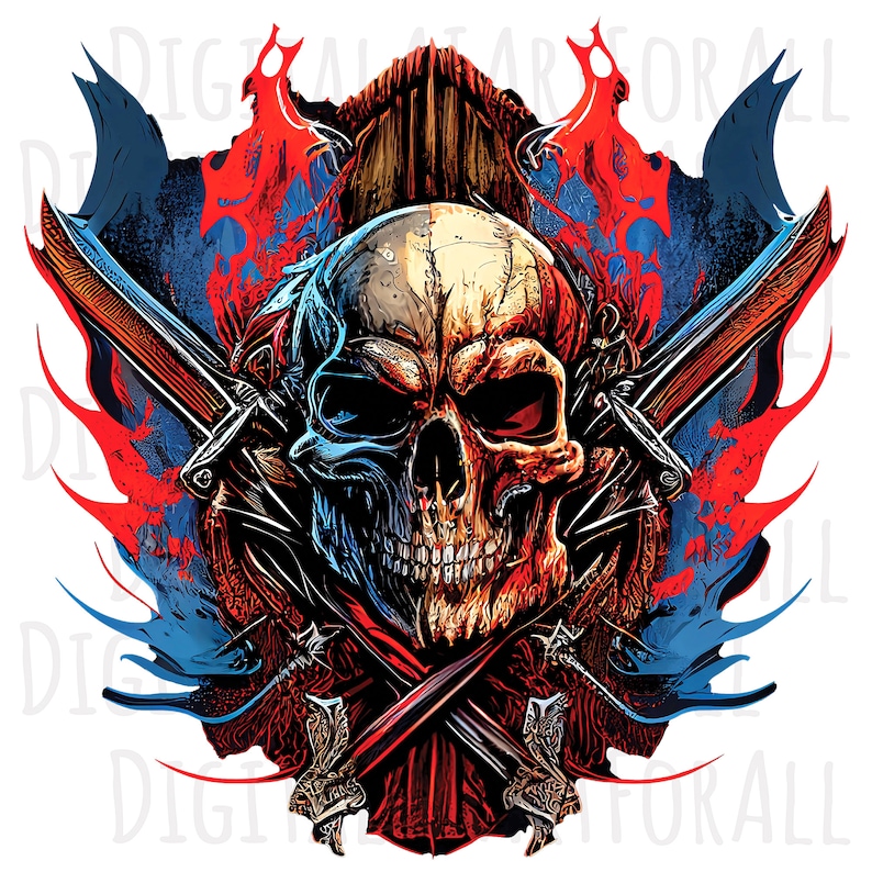 Pirate Skull, Human Skull With Swords, Instant Download, Digital ...