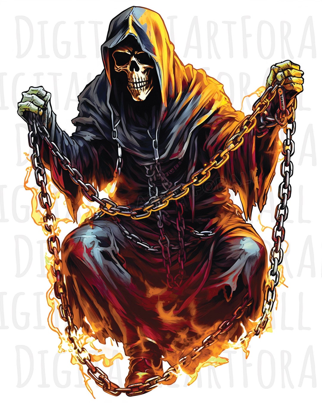 Grim Reaper Skull Chained, Instant Download, Digital Graphics, Dtg ...