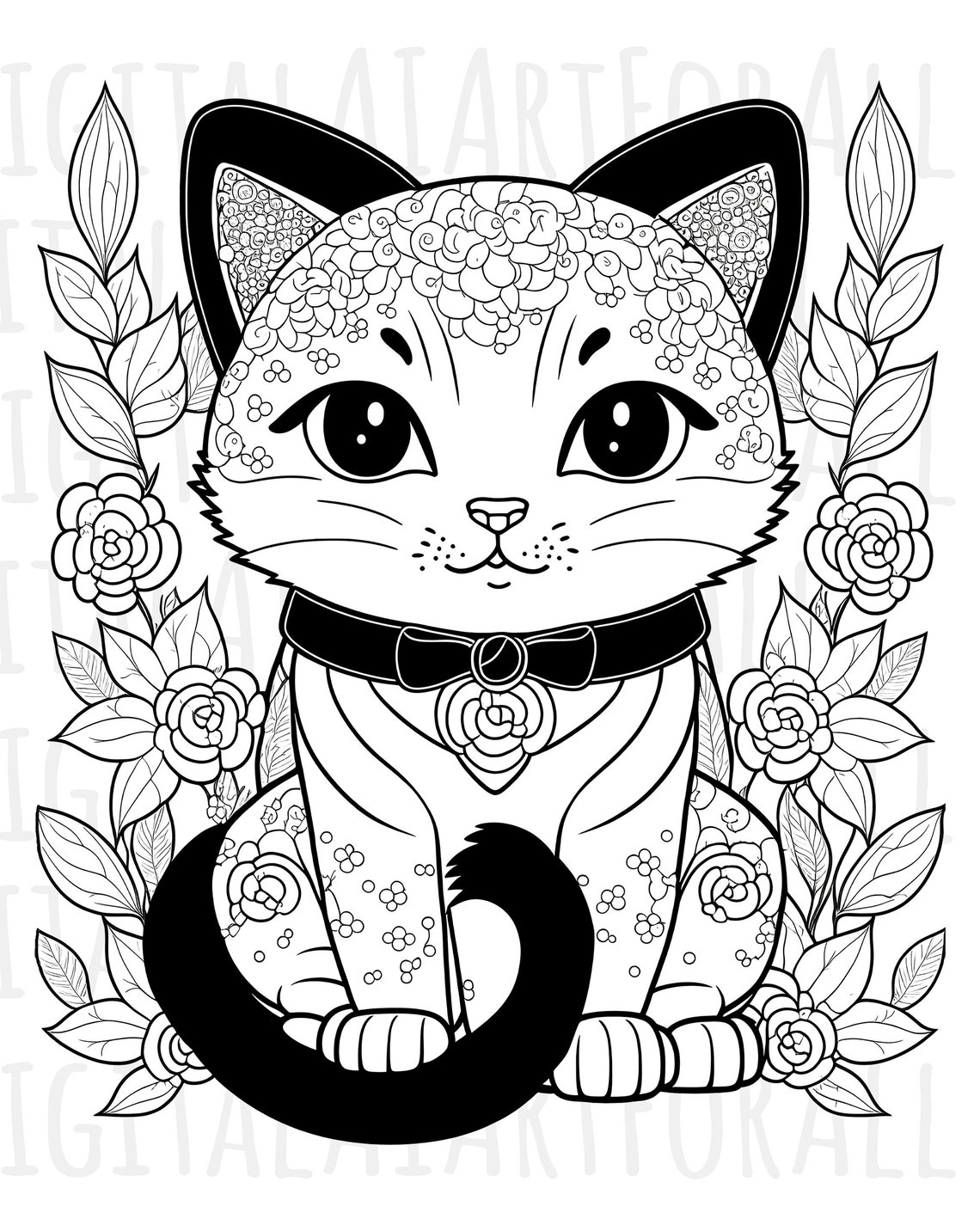 Chibi Cat Coloring Book Page/poster, Digital Graphics, Sublimation ...