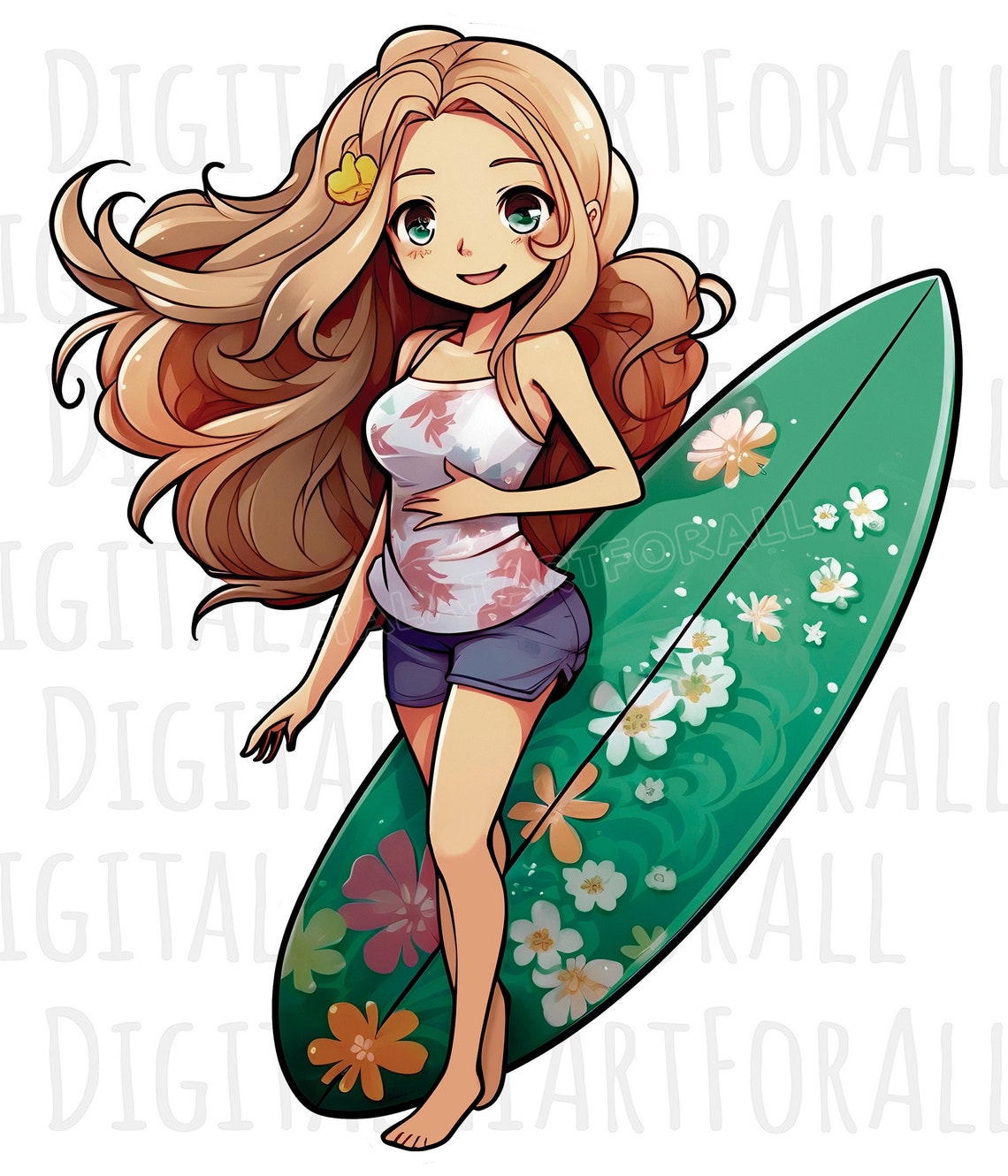 Anime/manga Surfer Girl Surf Art | Instant Download, Digital Graphics ...