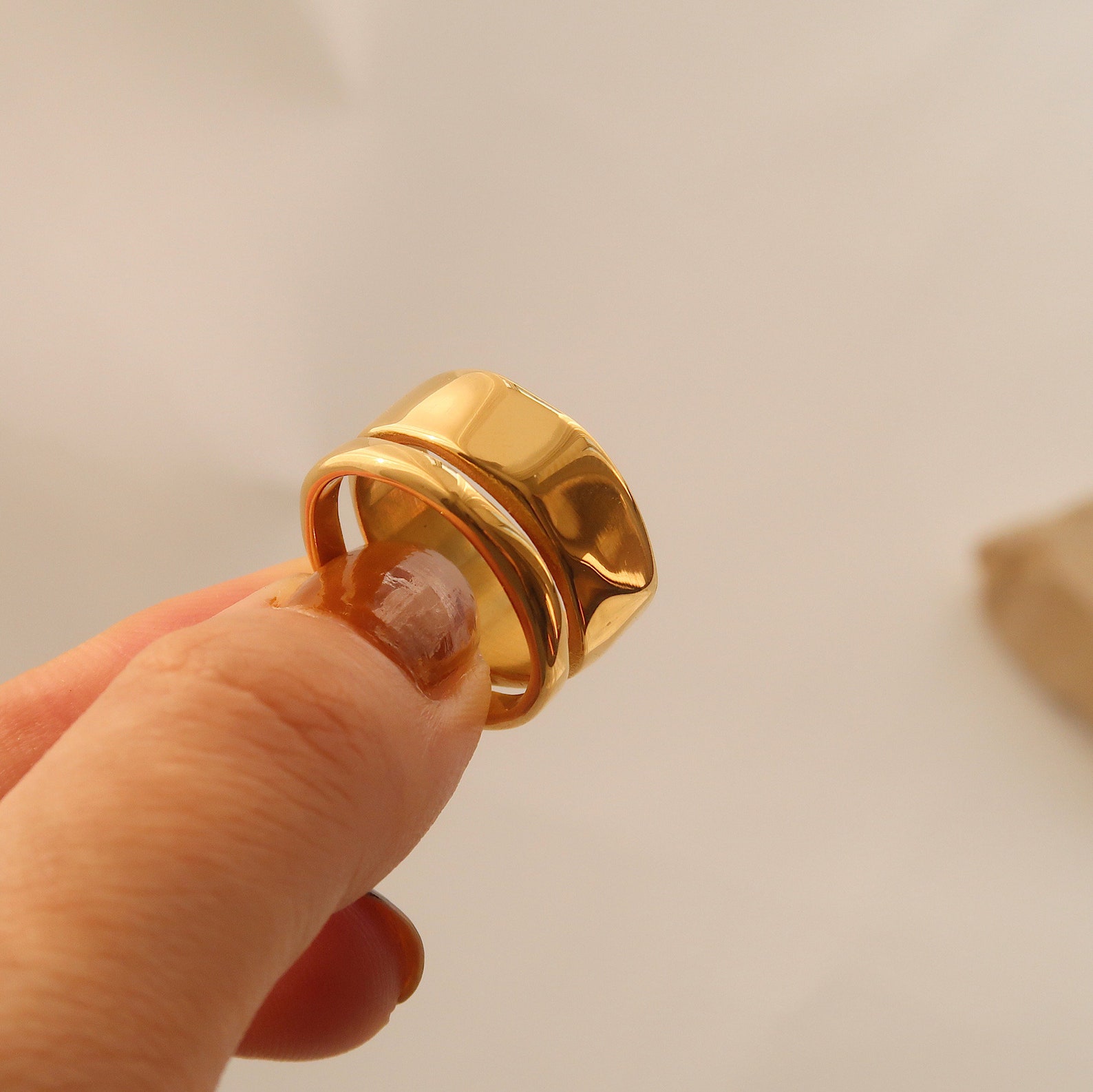 Gold Chunky Ringminimalist Double Band Ringlayering - Etsy