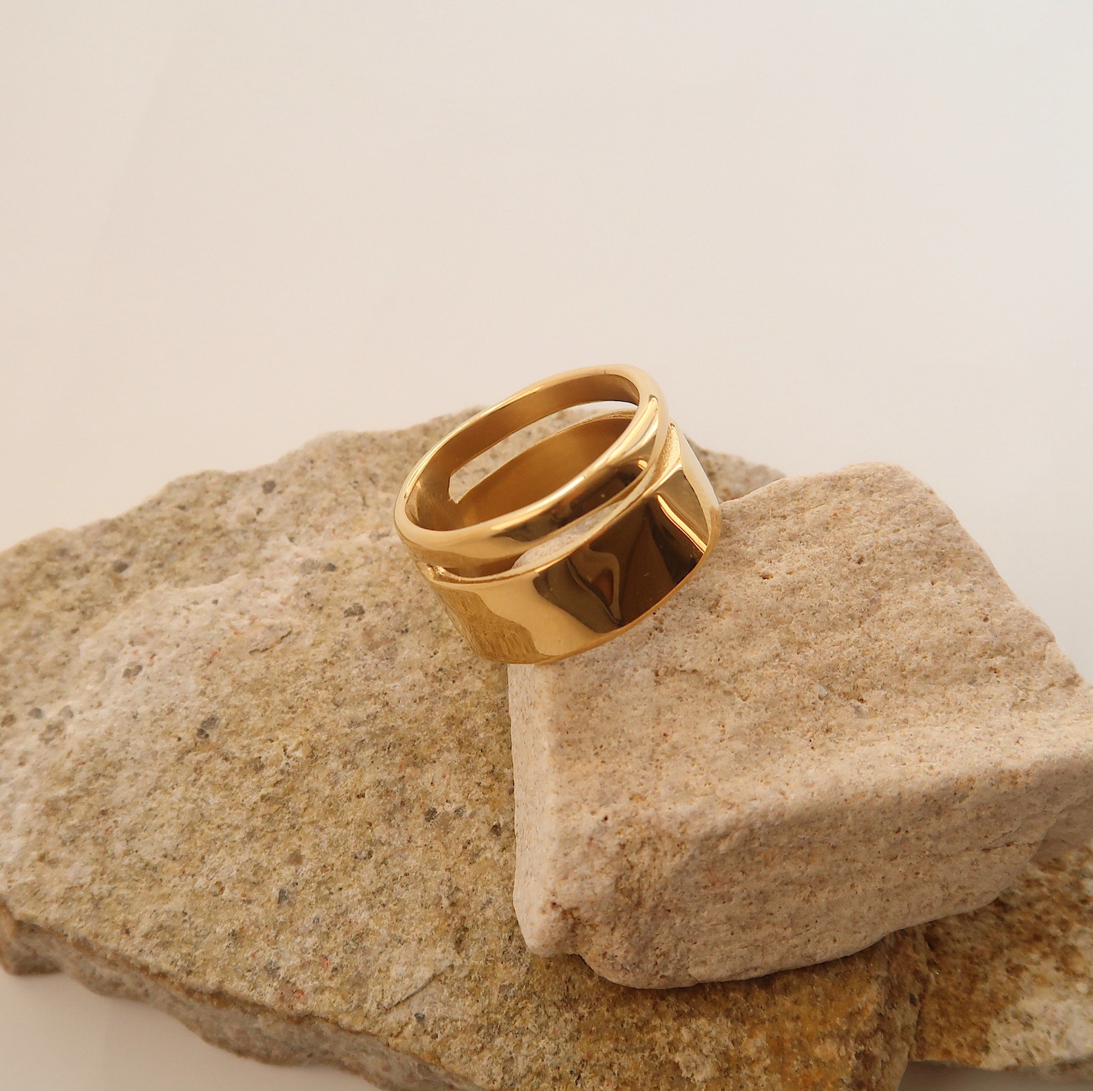 Gold Chunky Ringminimalist Double Band Ringlayering - Etsy