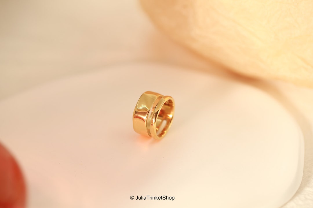 Gold Chunky Ring,minimalist Double Band Ring,layering Ring,stackable ...