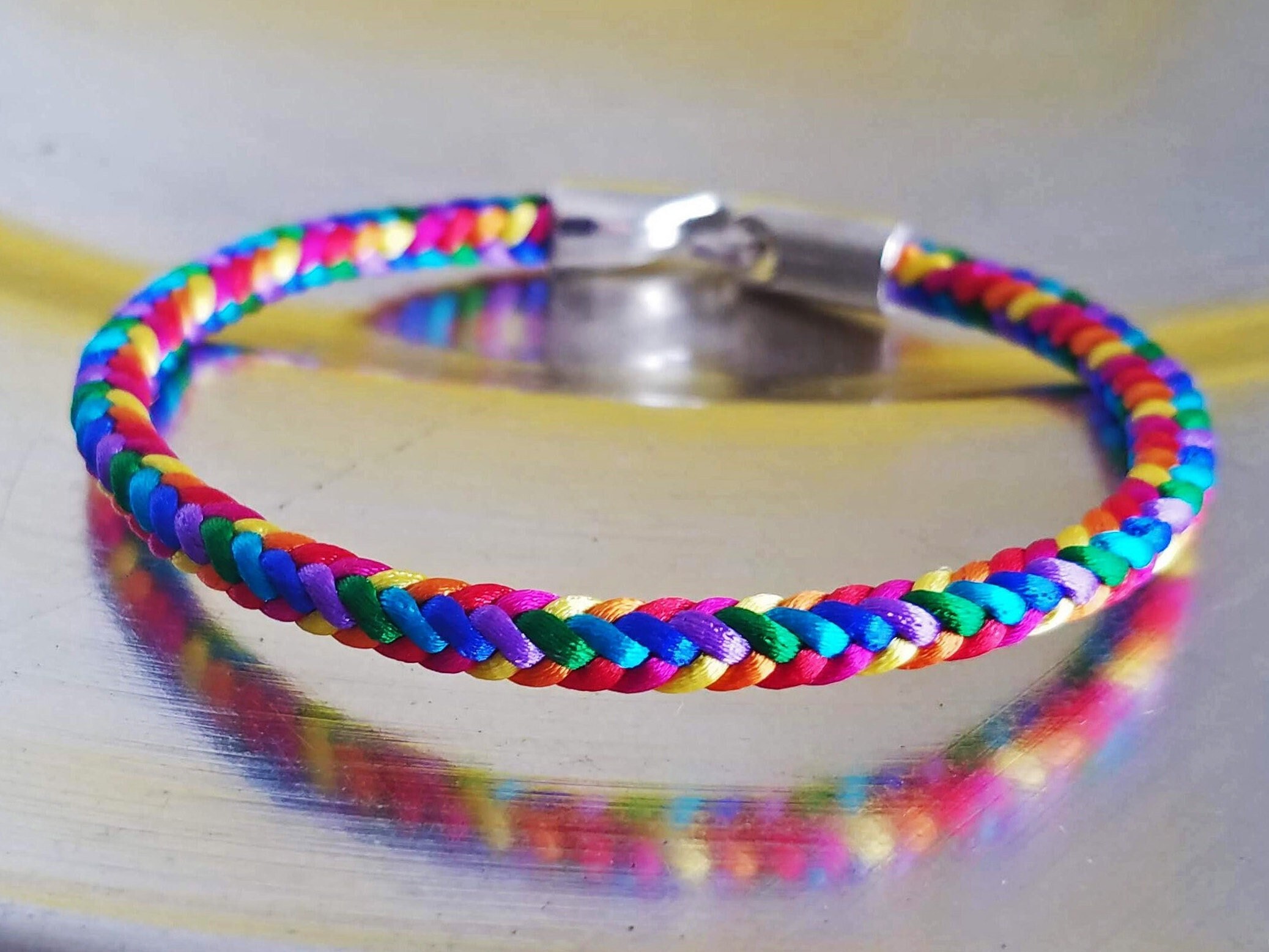LGBTQ Bracelet in Pride Flag Colors, Custom Sizes, Satin Thread Square ...