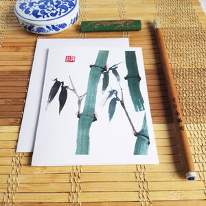 Chinese Painting Greeting Cards in Green Bamboo Hand Painted Design ...