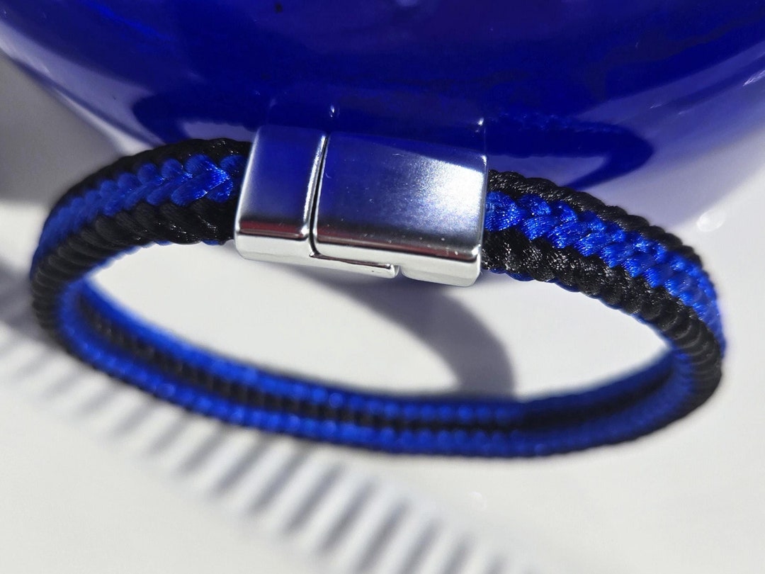 Police Bracelet: Handwoven Satin in Blue & Black With Magnetic Clasp ...