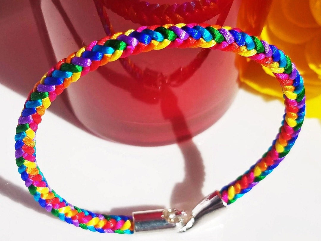 LGBTQ Pride Bracelet in Pride Flag Rainbow Colors, Hand-woven Satin ...