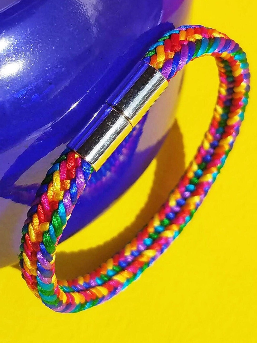 LGBTQ Pride Bracelet in 7 Custom Sizes, Hand-woven Satin Thread ...