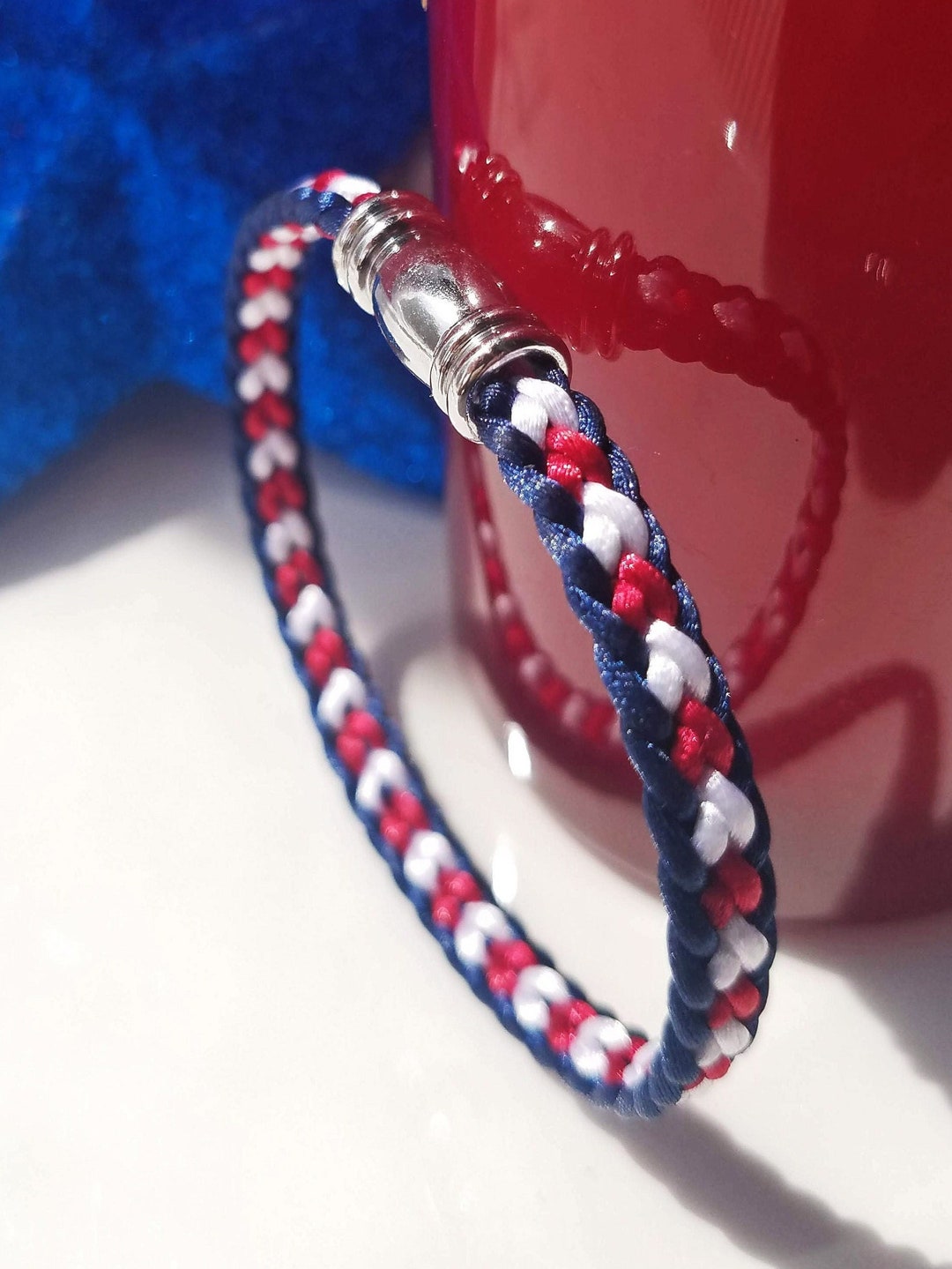 USA 4th of July Independence Day Bracelet: Hand-woven Flat Braid Satin ...