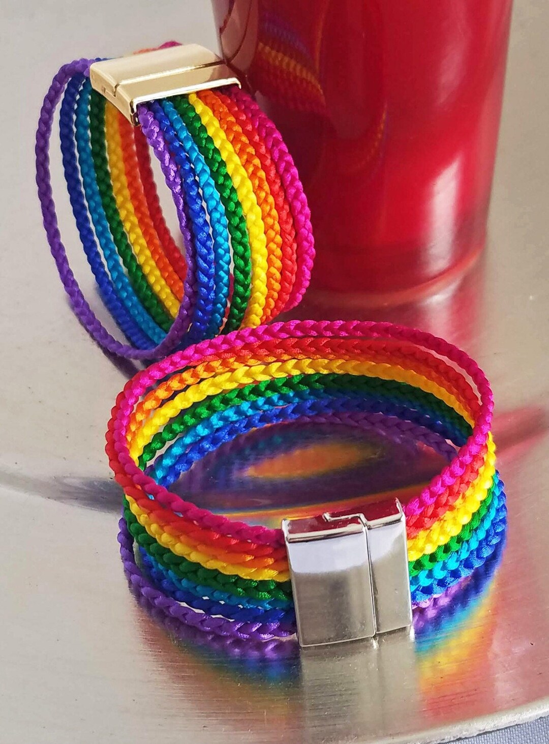 Lgbtq Pride Bracelet 8 Satin Thread Braids In Pride Flag Etsy