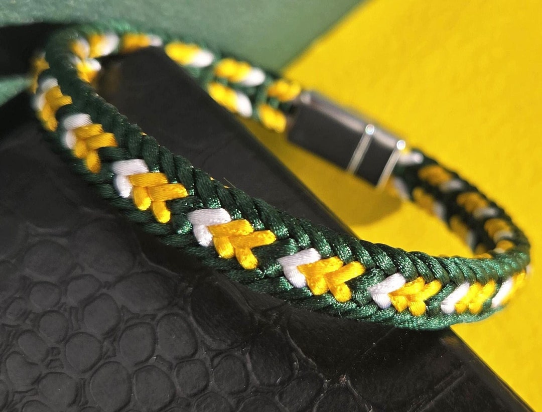 Packers Bracelet: Handwoven Satin Cord, Magnetic Clasp, Custom Colors ...