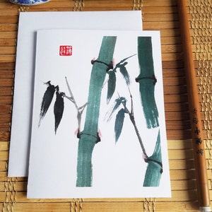 Chinese Painting Greeting Cards in Green Bamboo Hand Painted Design ...